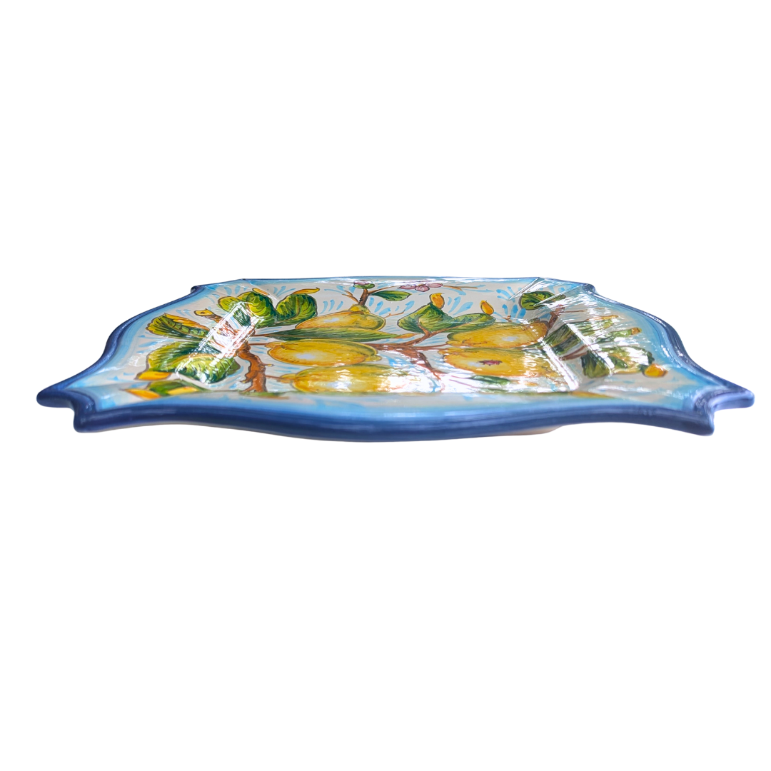Square serving platter - lemons on white with light blue edge ...